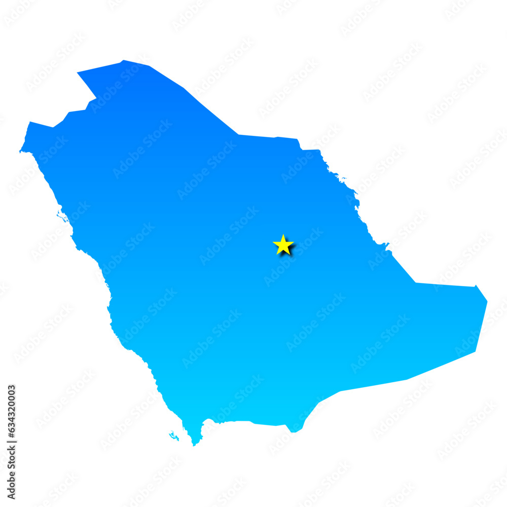 Blue Map of Saudi Arabia and its capital city of Riyadh as a yellow ...