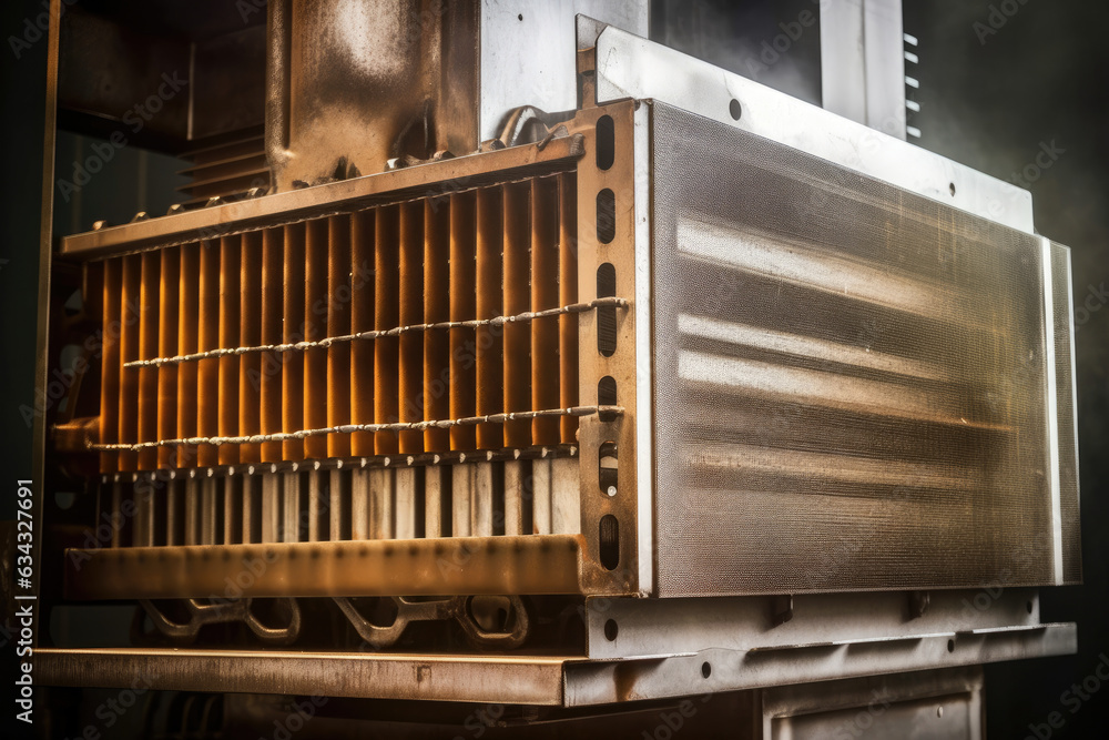Macro shot of an Electrostatic Precipitator with charged metal plates ...