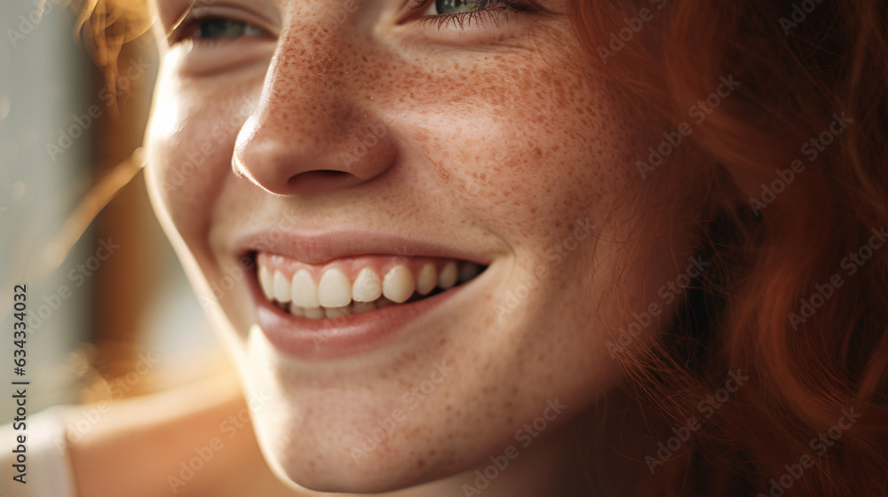 Authentic Beauty Close-Up A Woman's Laugh Reveals the Charm of Imperfections and the Realness ...