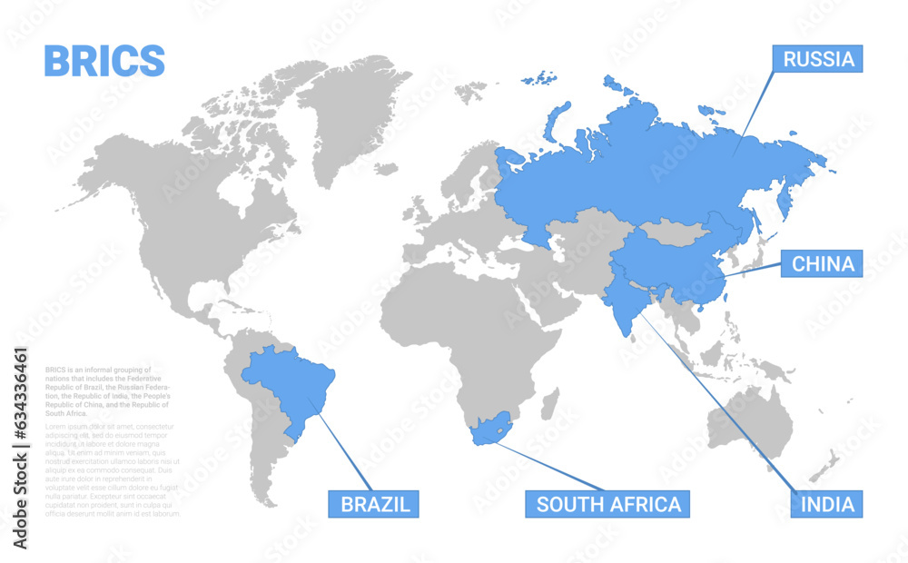 BRICS interstate schematic map of countries association members. Union ...