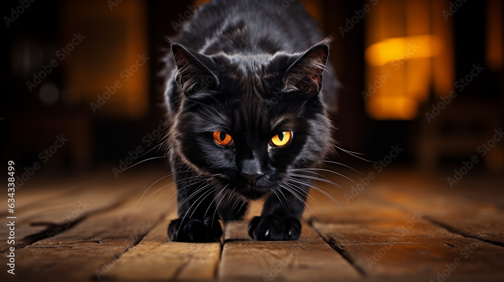 Wicked Cat: A black cat with piercing eyes and arched back, a classic ...