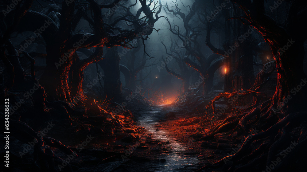 Cursed Forest: A cursed forest with twisted trees and glowing eyes in ...