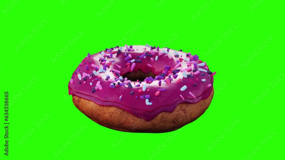 Donut glazed dessert on green screen chroma key background for keying ...