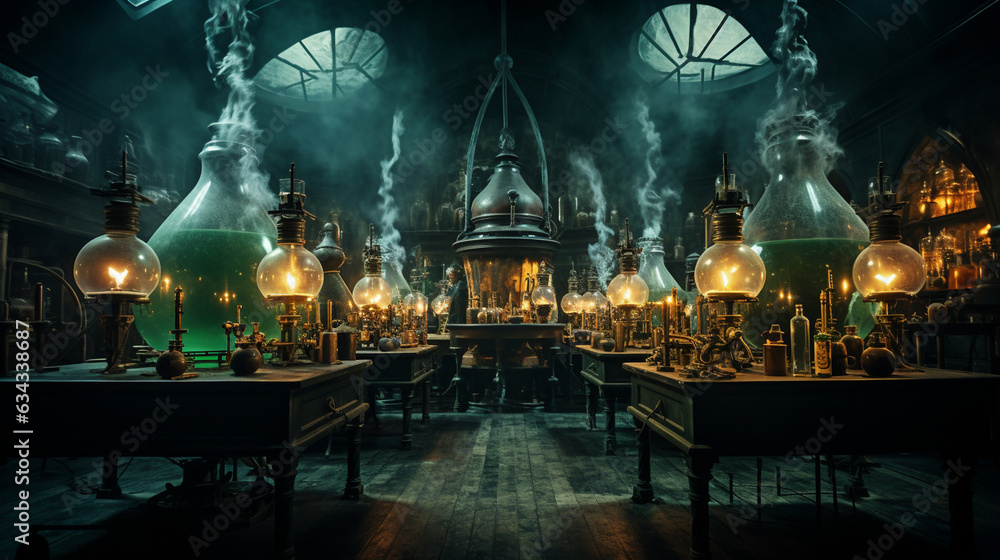 Spooky Laboratory: A mad scientist's laboratory with bubbling beakers ...