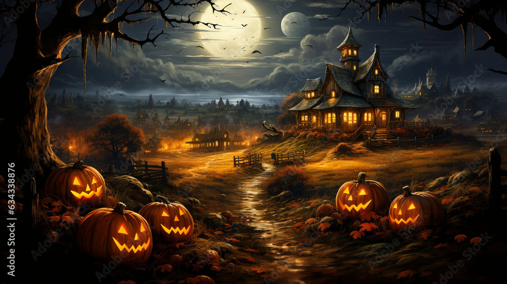 Harvest Moon Magic: A harvest moon casting its golden glow over a ...