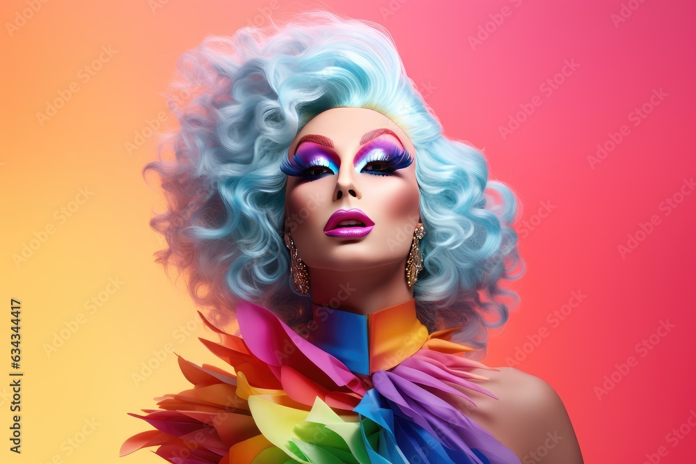 Fictional Drag Queen: Man dressed up as a woman on vibrantly coloured ...