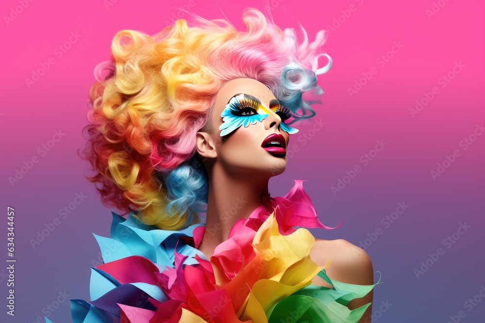 Fictional Drag Queen: Man dressed up as a woman on vibrantly coloured ...