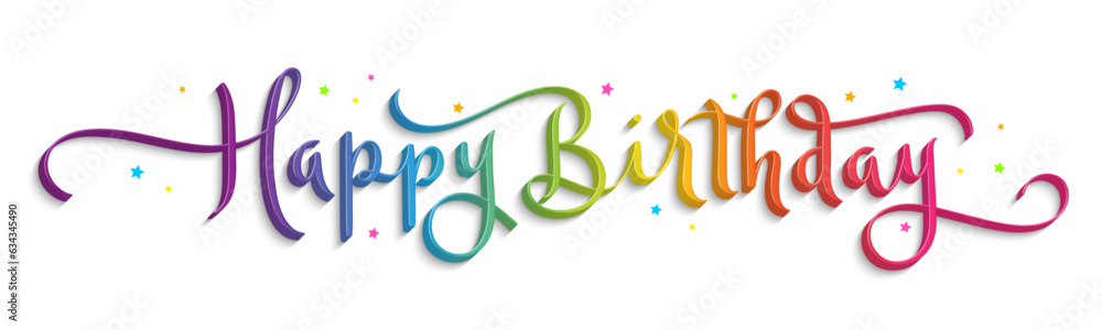 HAPPY BIRTHDAY rainbow colored vector brush calligraphy banner with ...
