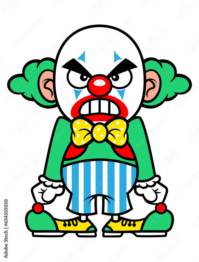 Cartoon illustration of clown wearing bowtie and make angry acting ...