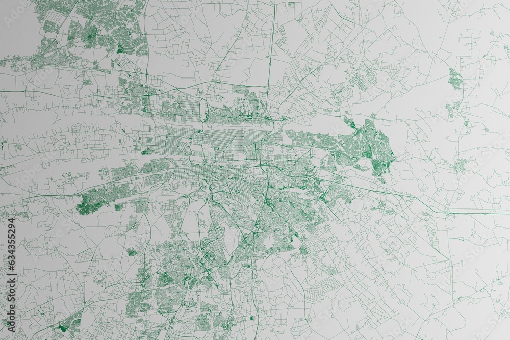 Map of the streets of Pretoria (South Africa) made with green lines on ...