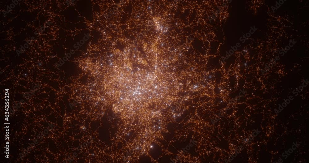 Kathmandu (Nepal) top view at night. Aerial view on modern city from ...