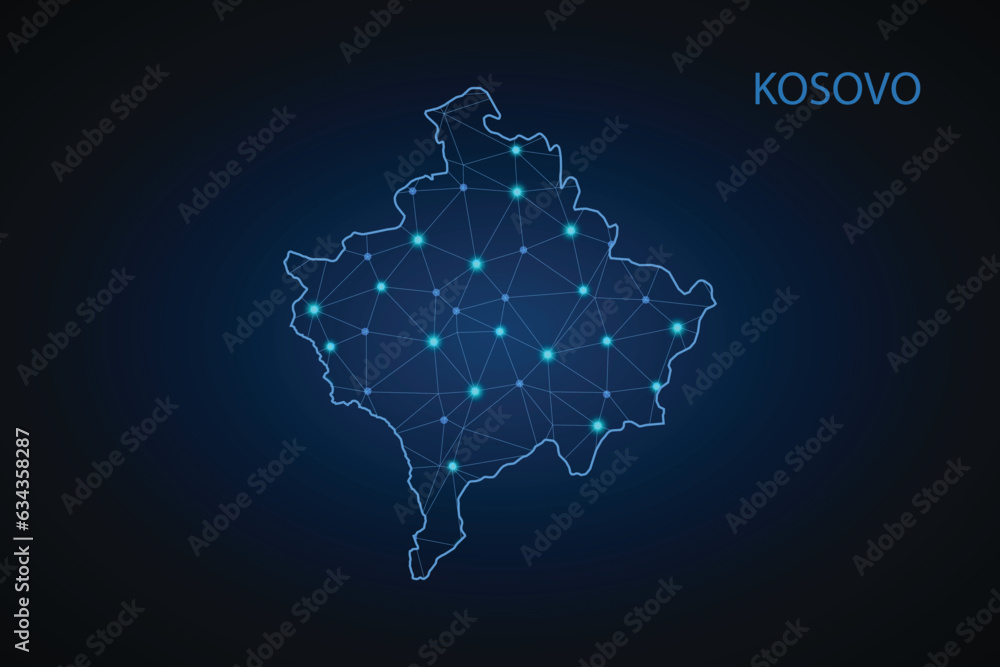 Vetor de Map of Kosovo. Wire frame 3D mesh polygonal network line ...