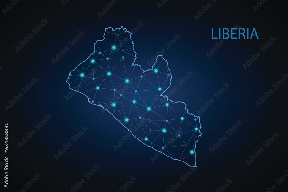 Map of Liberia. Wire frame 3D mesh polygonal network line, design ...