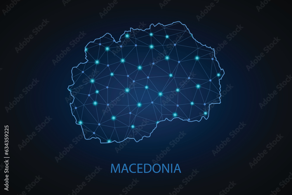 Map of Macedonia. Wire frame 3D mesh polygonal network line, design ...