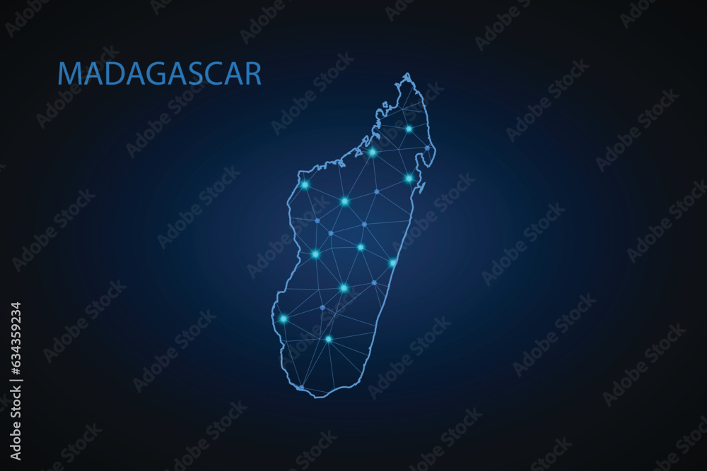 Vetor de Map of Madagascar. Wire frame 3D mesh polygonal network line ...