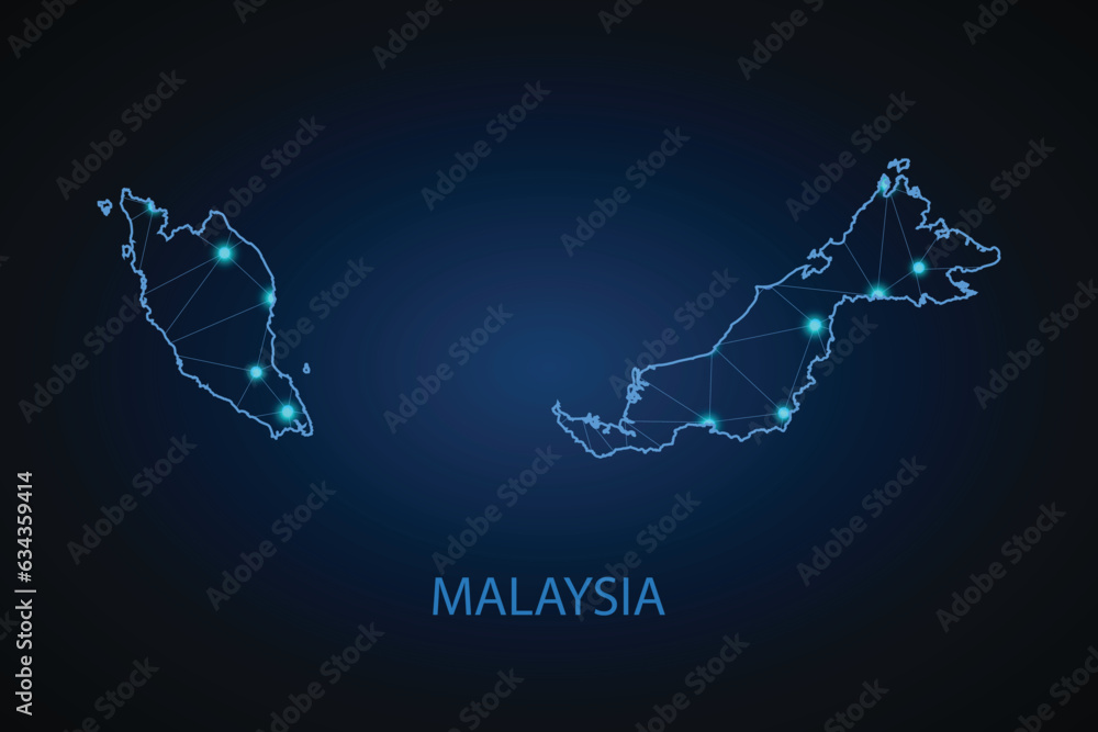 Map of Malaysia. Wire frame 3D mesh polygonal network line, design ...