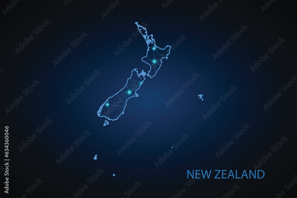 Map of New Zealand. Wire frame 3D mesh polygonal network line, design ...