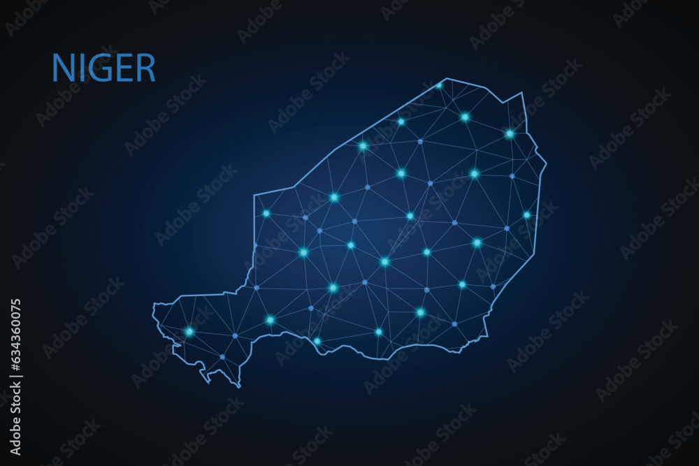 Map of Niger. Wire frame 3D mesh polygonal network line, design sphere ...
