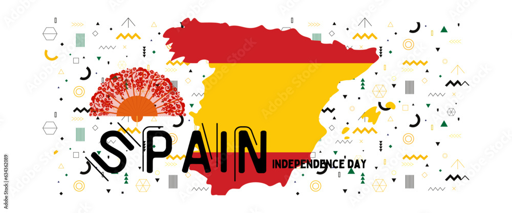 Spain national day banner design. Spain flag and map theme background ...