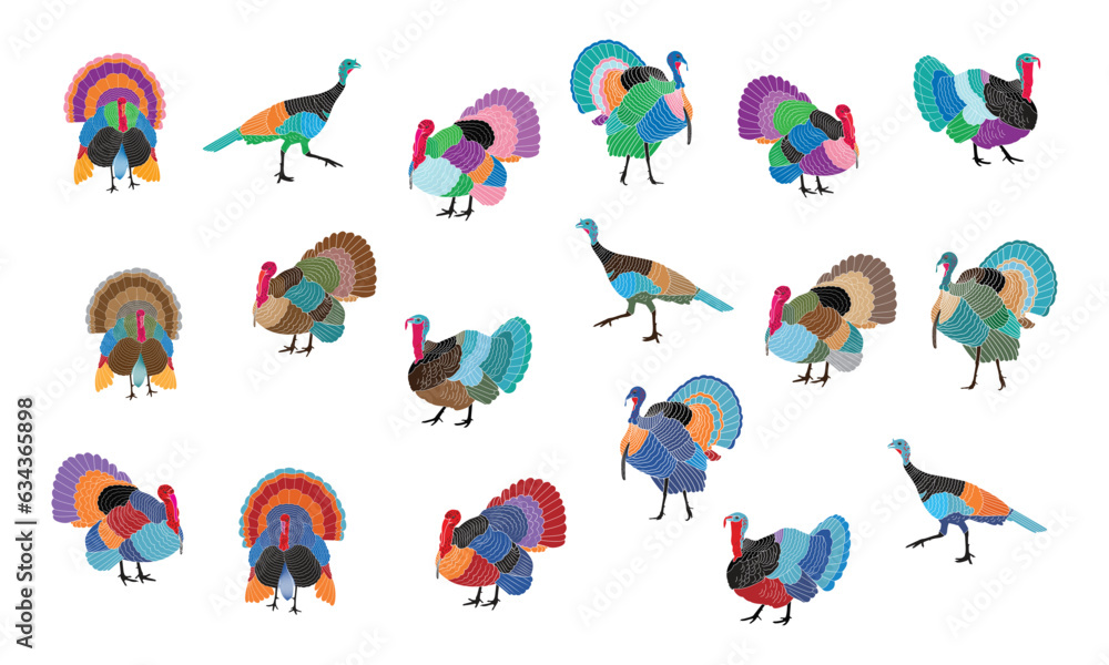 set turkey on white background Farm animals collection. Icons. Logos ...