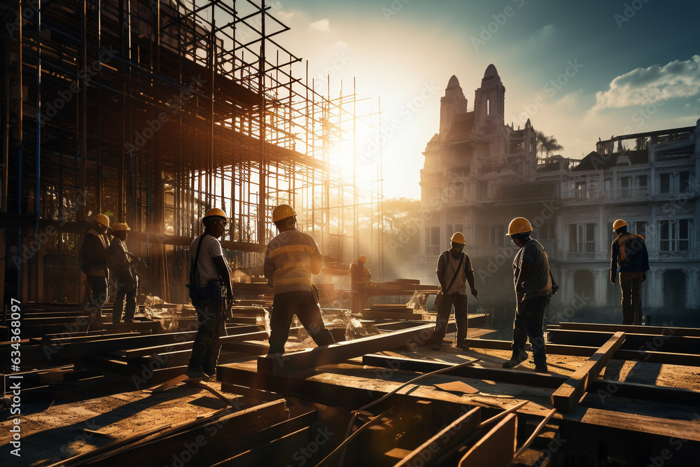 Construction Workers Transforming the Landscape. Scene captures the ...