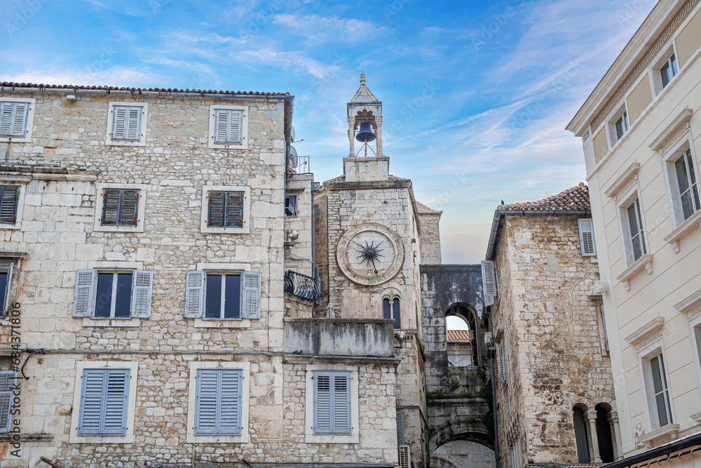 Marble ancient roman architecture in city center of town Split. Ancient ...