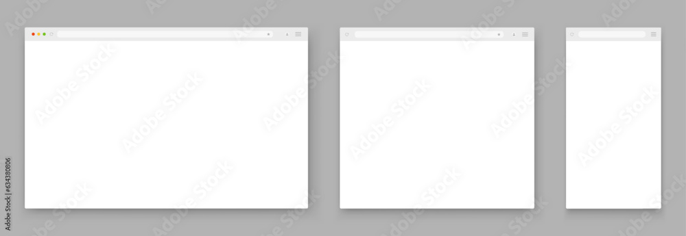 A set of white browser windows of different shapes on a dark background ...