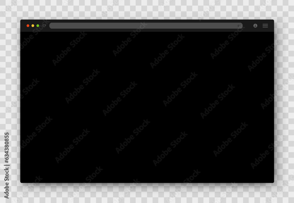 Browser window. Realistic black empty browser window with shadow on transparent background ...