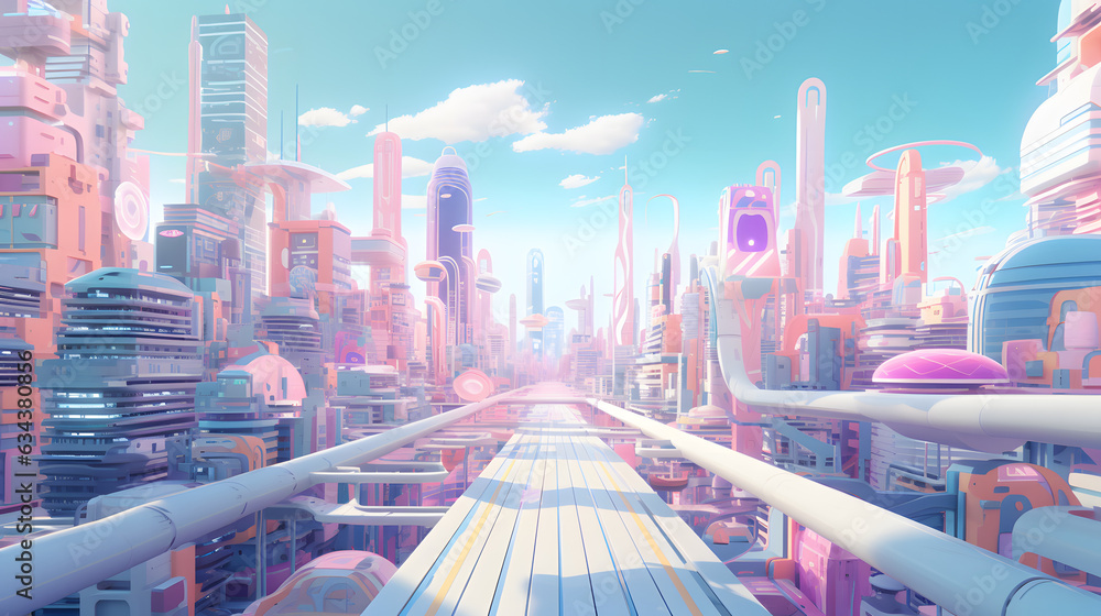 colorful pastel animation of futuristic city, cartoon style Stock Photo ...