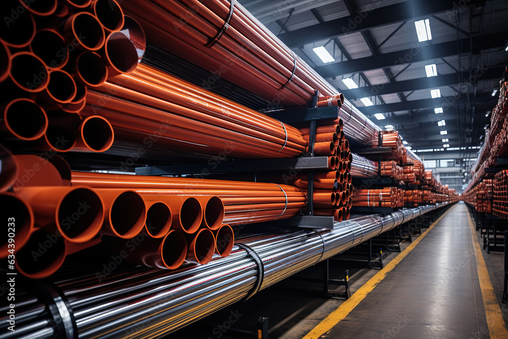 Steel pipes storage in warehouse for construction Stock Illustration ...