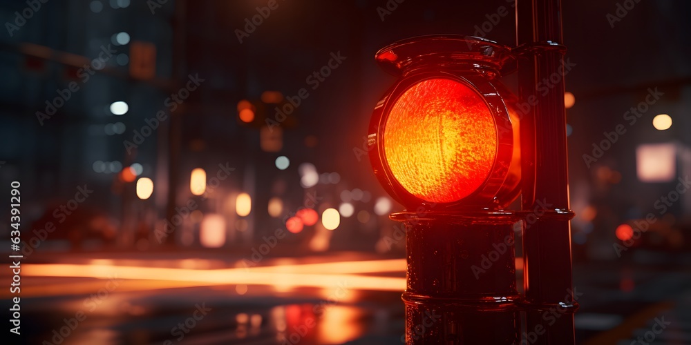 warning lamp in the street at night. Red alert lamp or warning ...