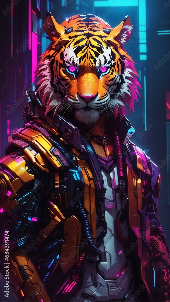 The artwork of robot cyborg tiger in cyberpunk style with futuristic ...