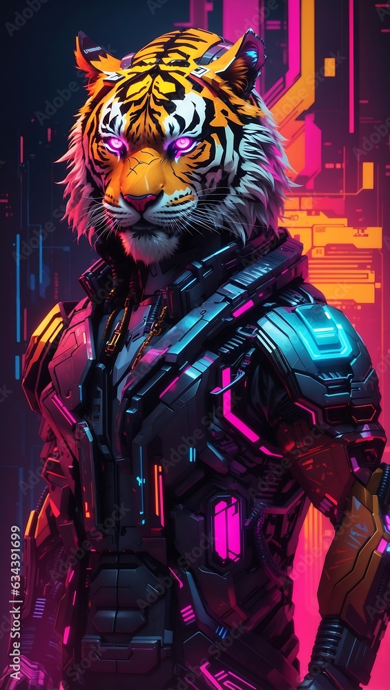 The artwork of robot cyborg tiger in cyberpunk style with futuristic ...