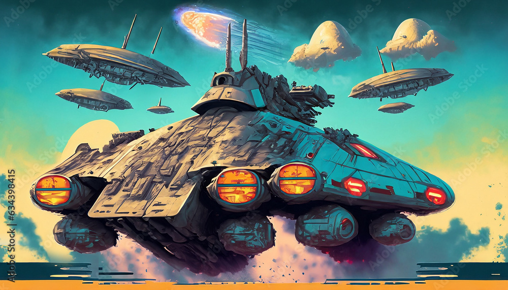 Retro Spaceship Concept Art - Generative ai, üretken yapay zeka Stock ...