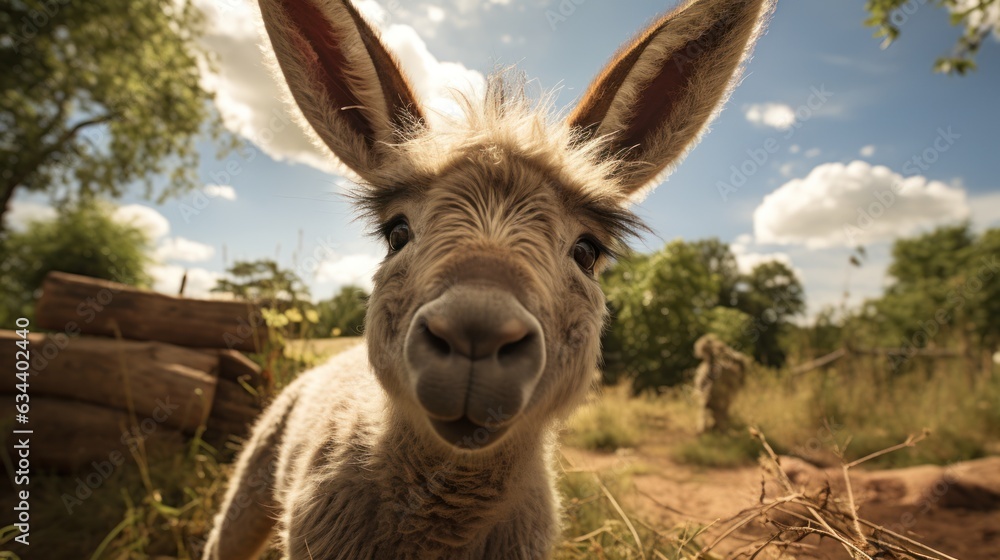Donkey funny is a cute baby donkey sticking his nose in the camera to ...