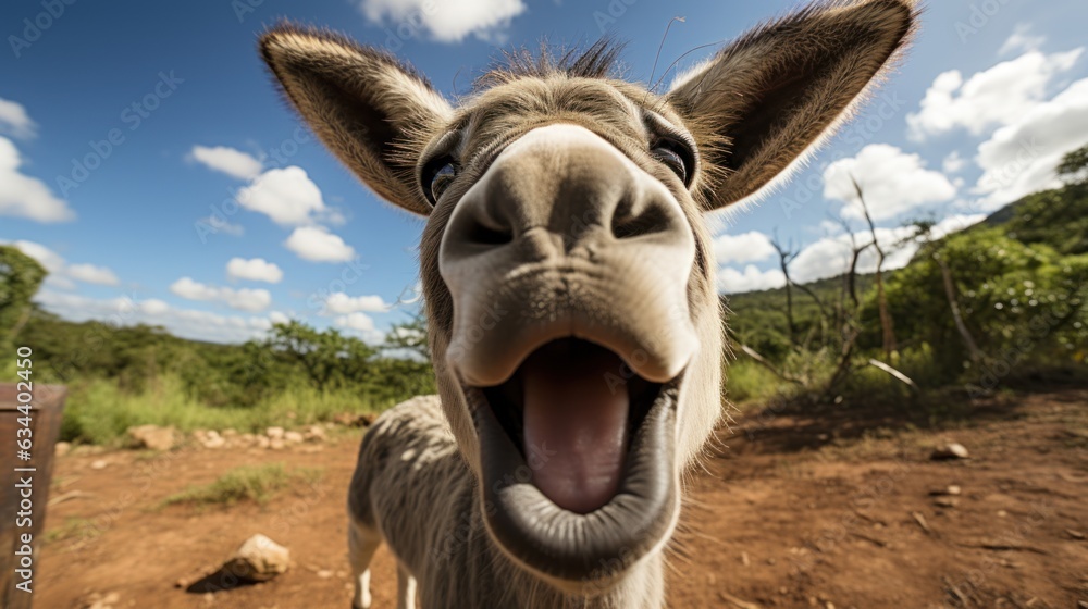 Donkey funny is a cute baby donkey sticking his nose in the camera to ...