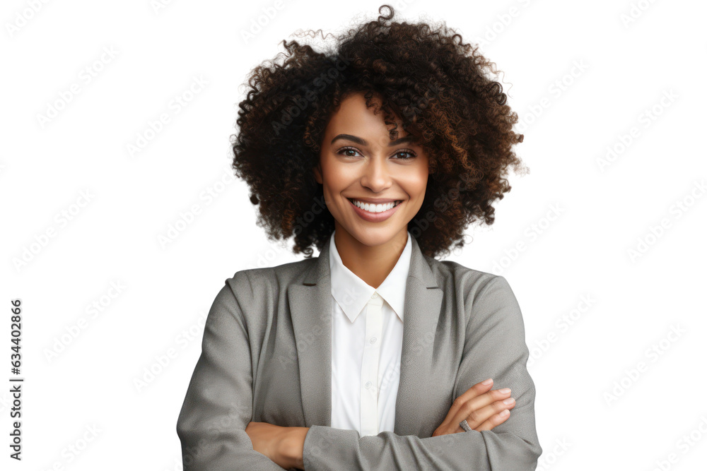 Business woman portrait isolated on white transparent background, Afro ...