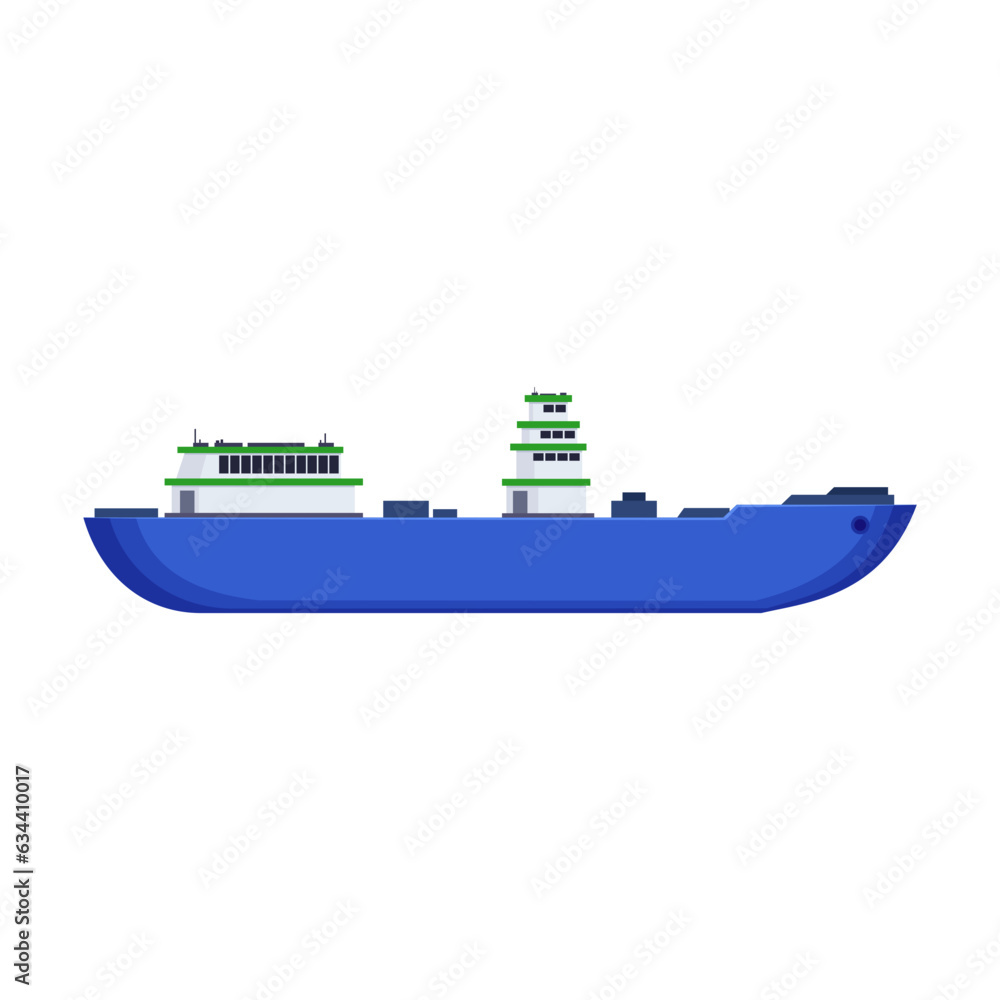 Cargo vessel on white background. Side view of barge cartoon ...