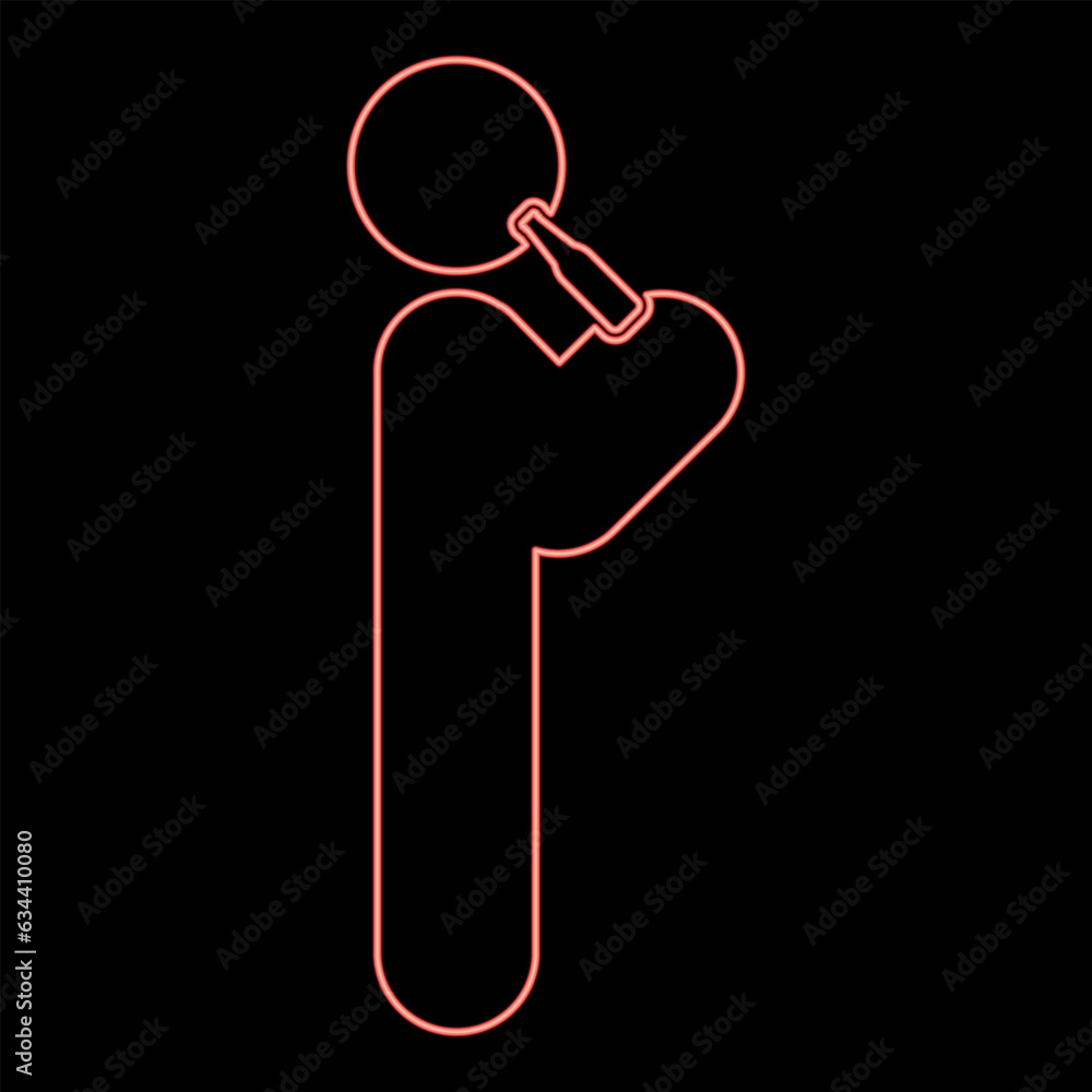 Neon man human drinking water alcohol beer from bottle standing ...
