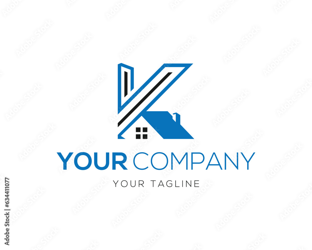 K home logo. House with sign K letter logo design template vector ...