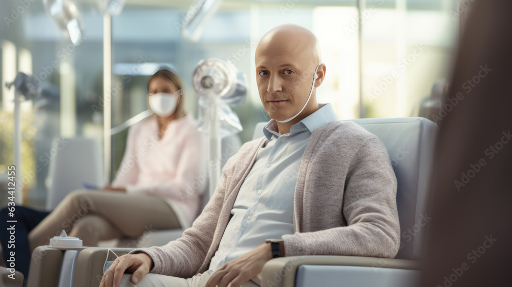 Bald man battles cancer while undergoing chemotherapy at the hospital ...
