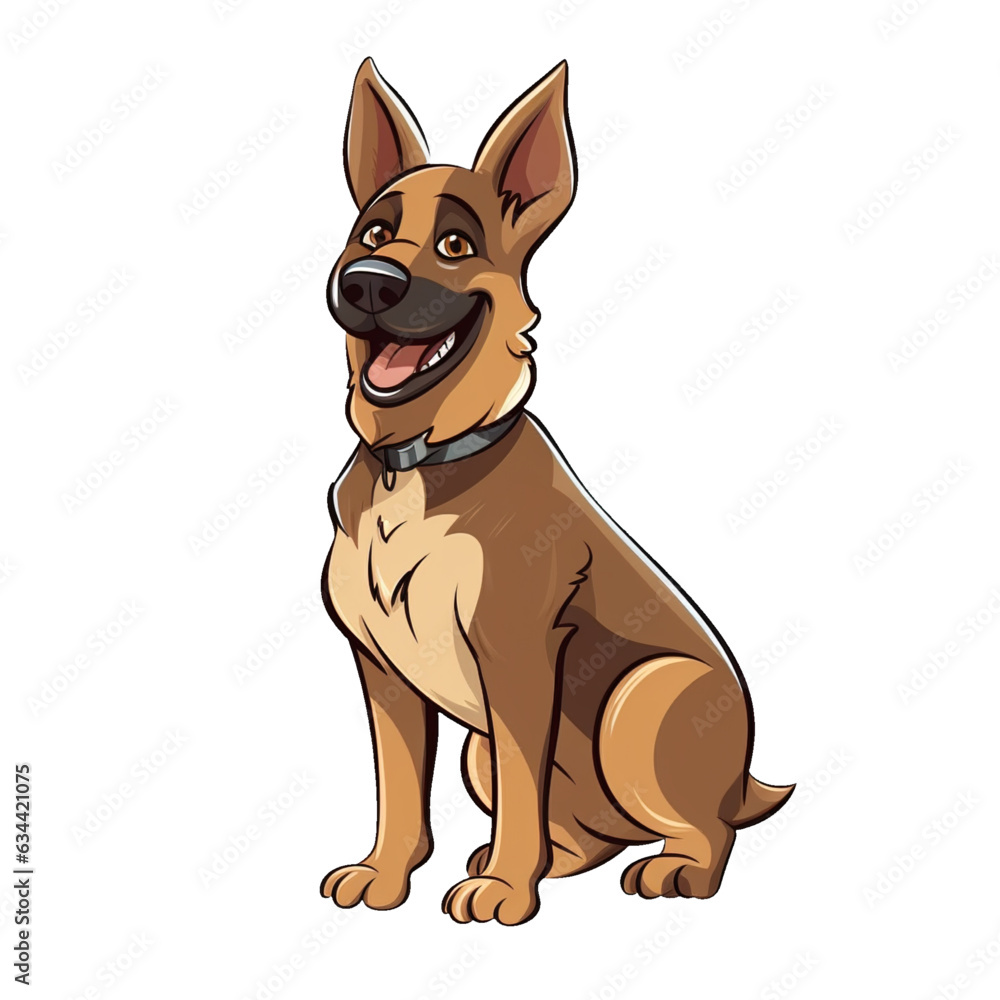 Cute Cartoon German Shepherd Dog with Ears Up and Goofy Smile Stock ...