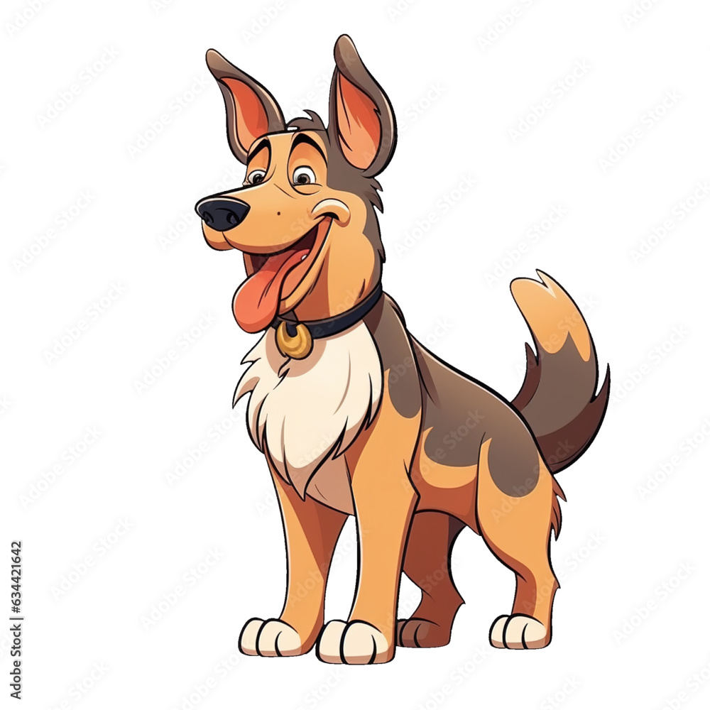 Cute Cartoon German Shepherd Dog with Ears Up and Goofy Smile Stock ...