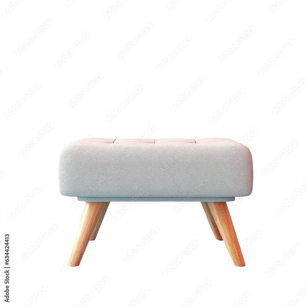 Gray upholstered footrest with wooden legs Fabric ottoman on ...