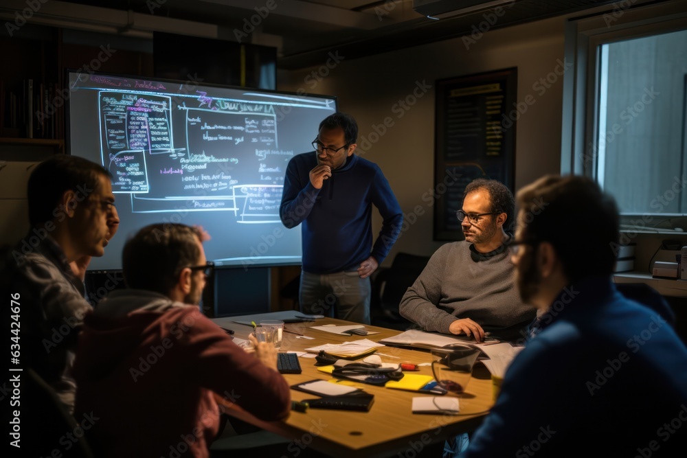 researchers whiteboard discussions, notes and diagrams, team ...