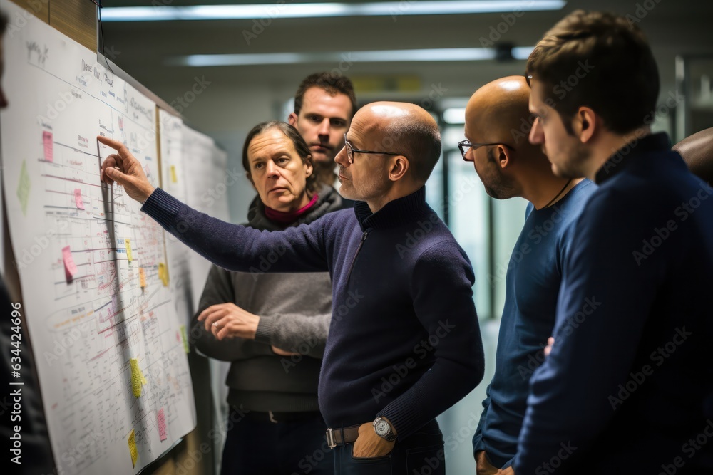 researchers huddled around a whiteboard covered with notes and diagrams ...