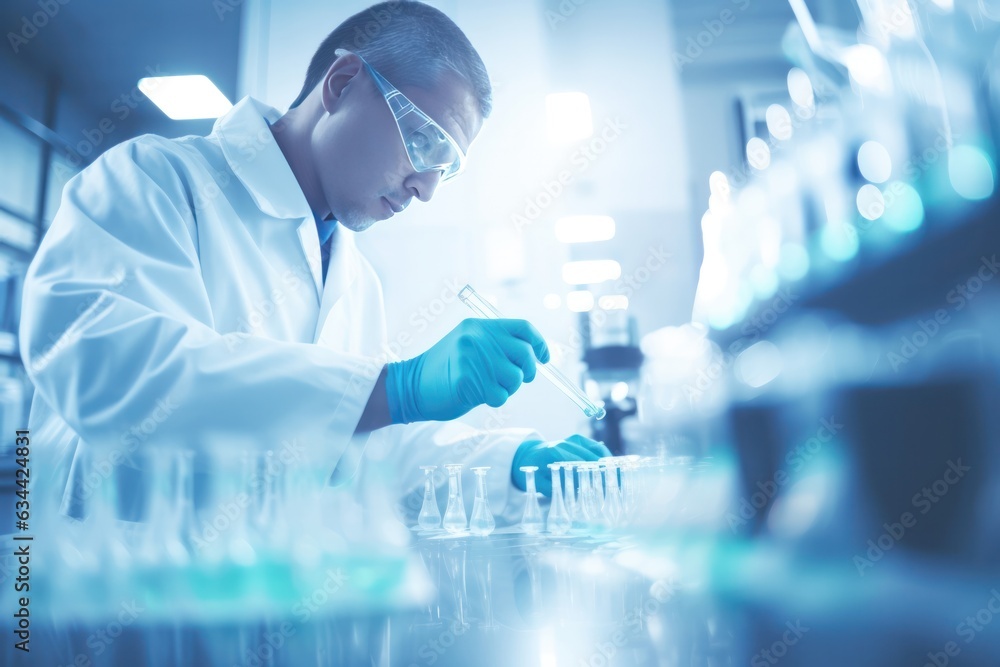 portrait scientist medical research, deftly handling a micro pipette ...