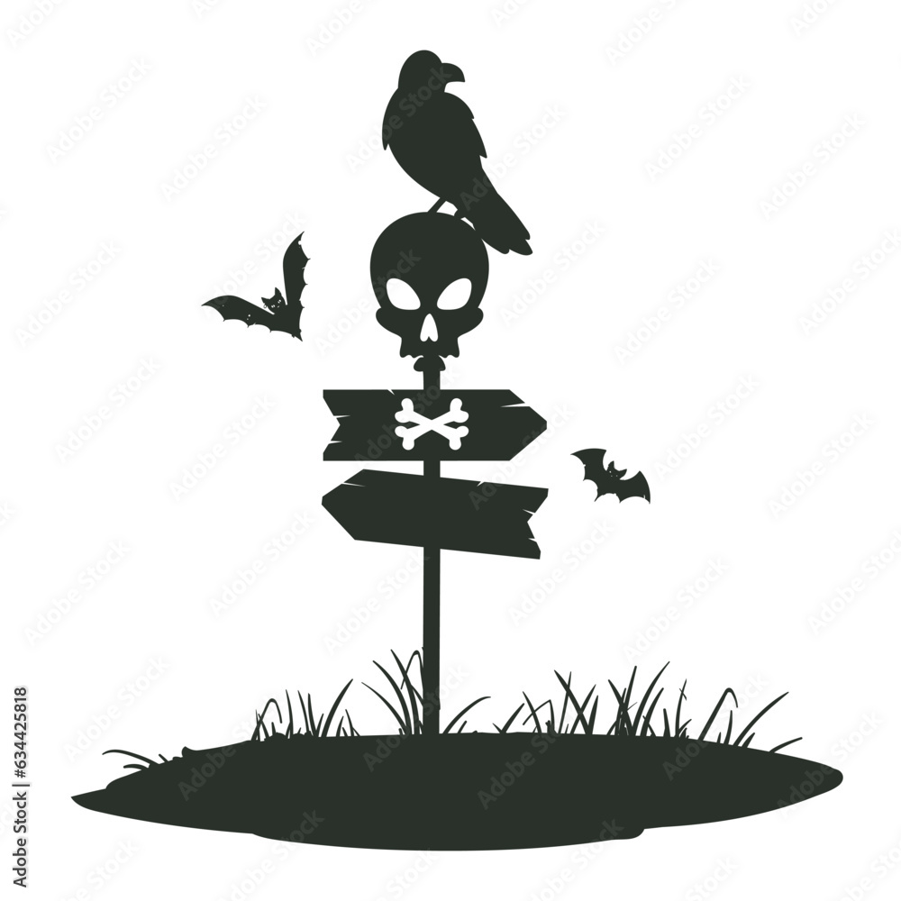Halloween creepy wooden arrow signboard. Cartoon scary pathfinding ...