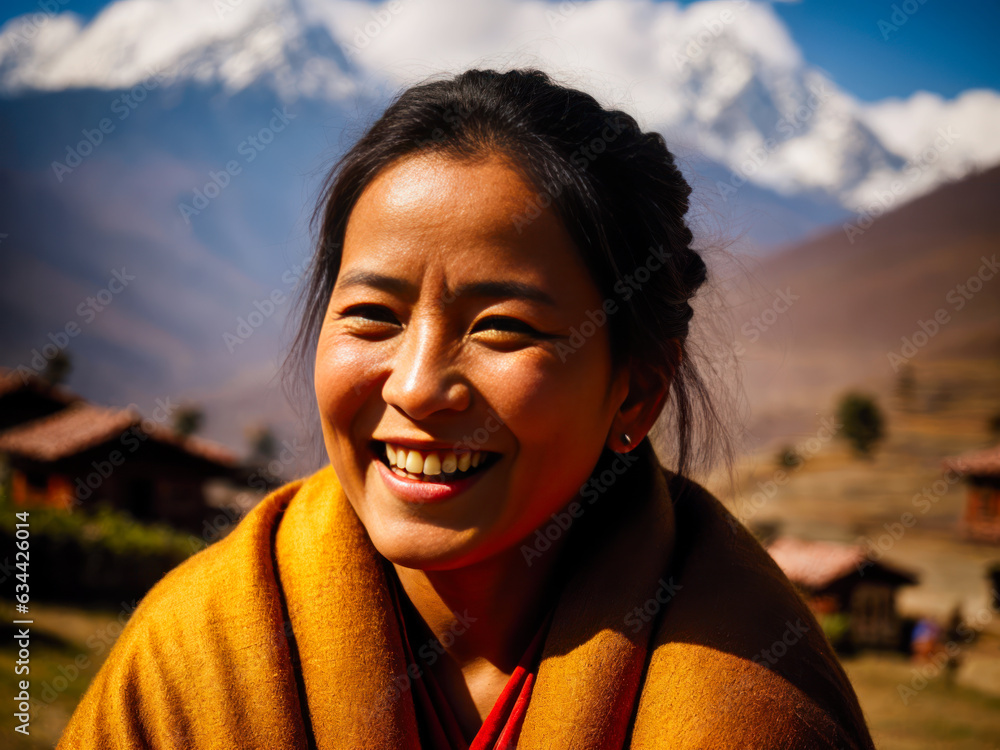 Tibetan children with a cheerful smile wearing a bright a traditional ...