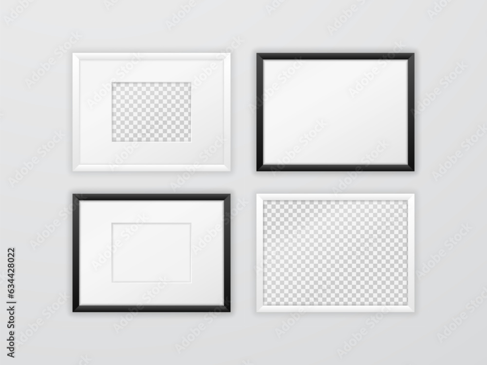 Composition of different black and white narrow frames hanging on the ...